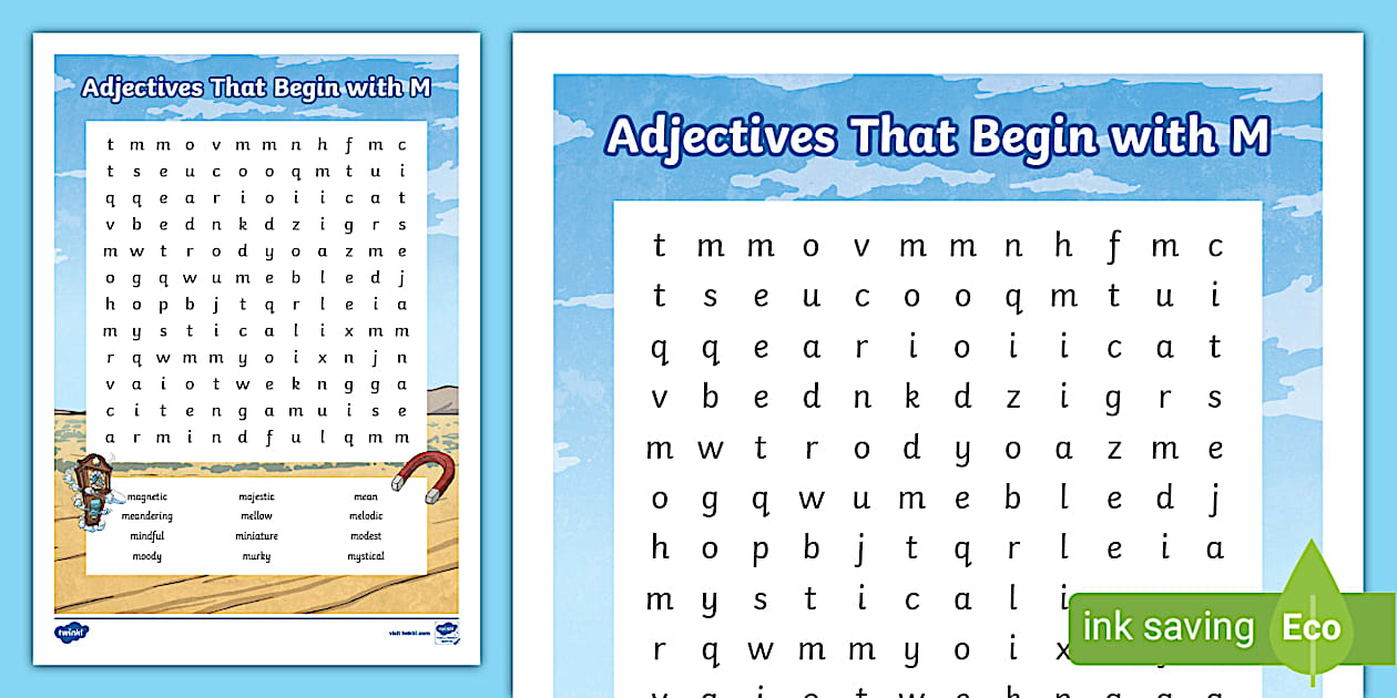 Adjectives That Begin with M Word Search - Twinkl