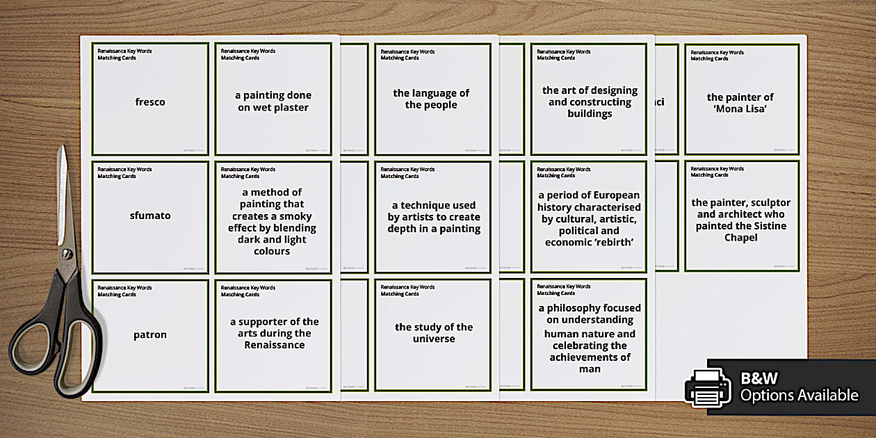 Renaissance Key Words Matching Cards (teacher made) - Twinkl