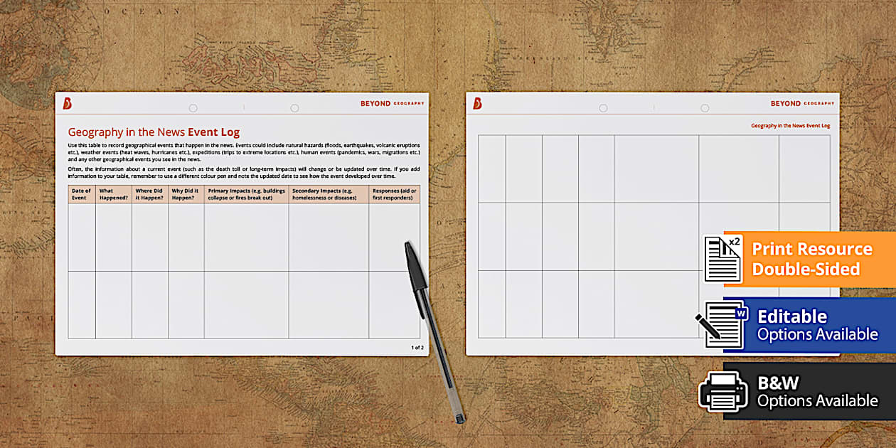 Geography in the News: Event Log (teacher made) - Twinkl