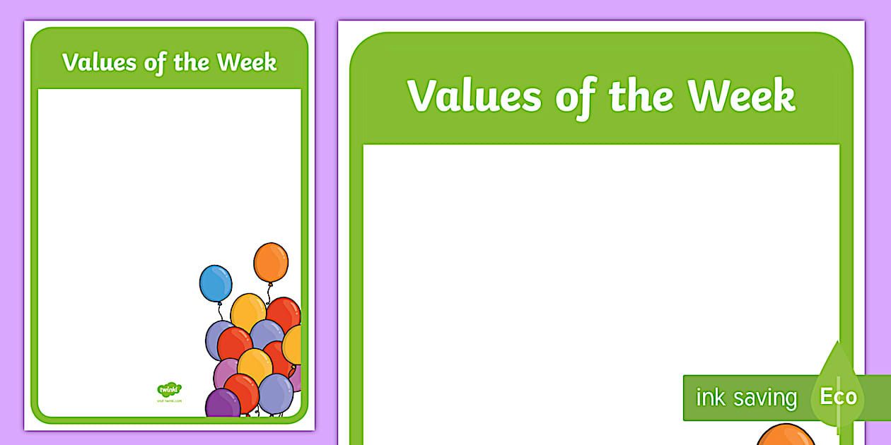 Cursive Values of the Week Display Posters (teacher made)