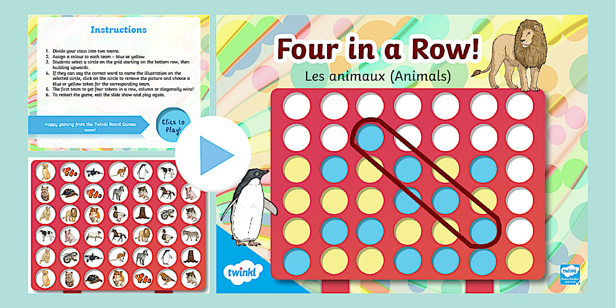 👉 French: Animals Four in a Row Game - Twinkl