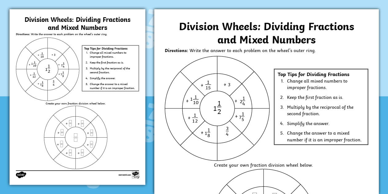 Sixth Grade Division Wheels: Dividing Fractions and Mixed Numbers