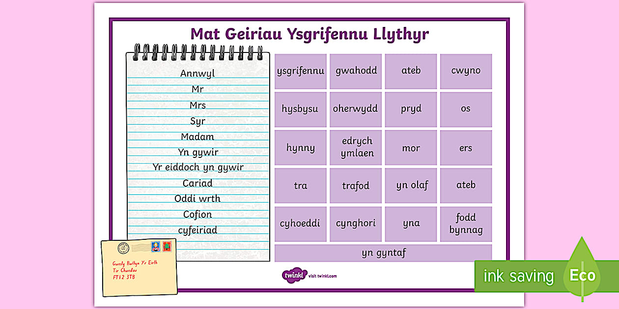 Mat Geiriau Ysgrifennu Llythyr
