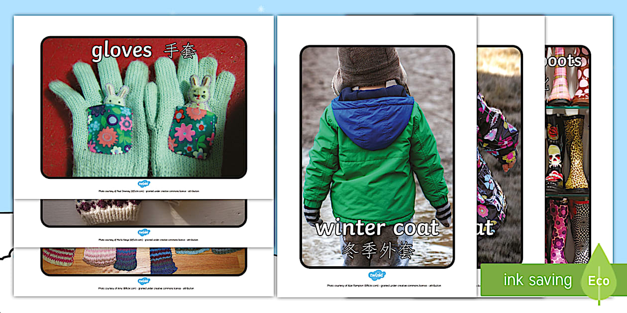 Winter Clothes Display Photos English/Mandarin Chinese - Winter Clothes