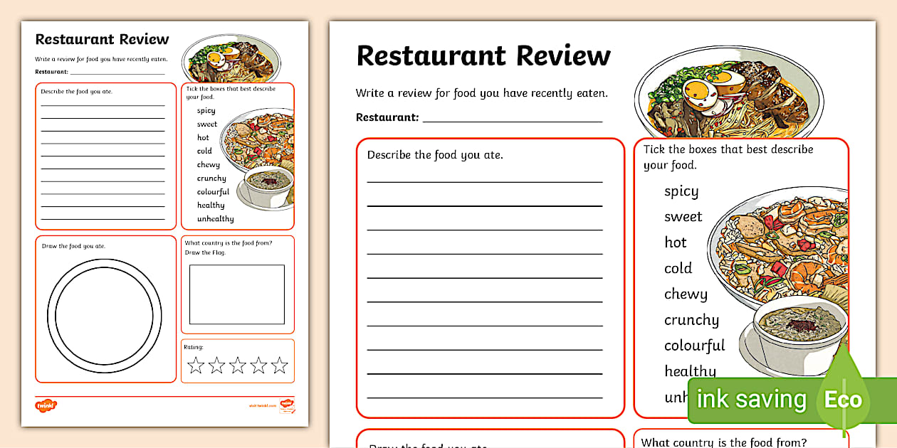 Restaurant Review Writing Frame