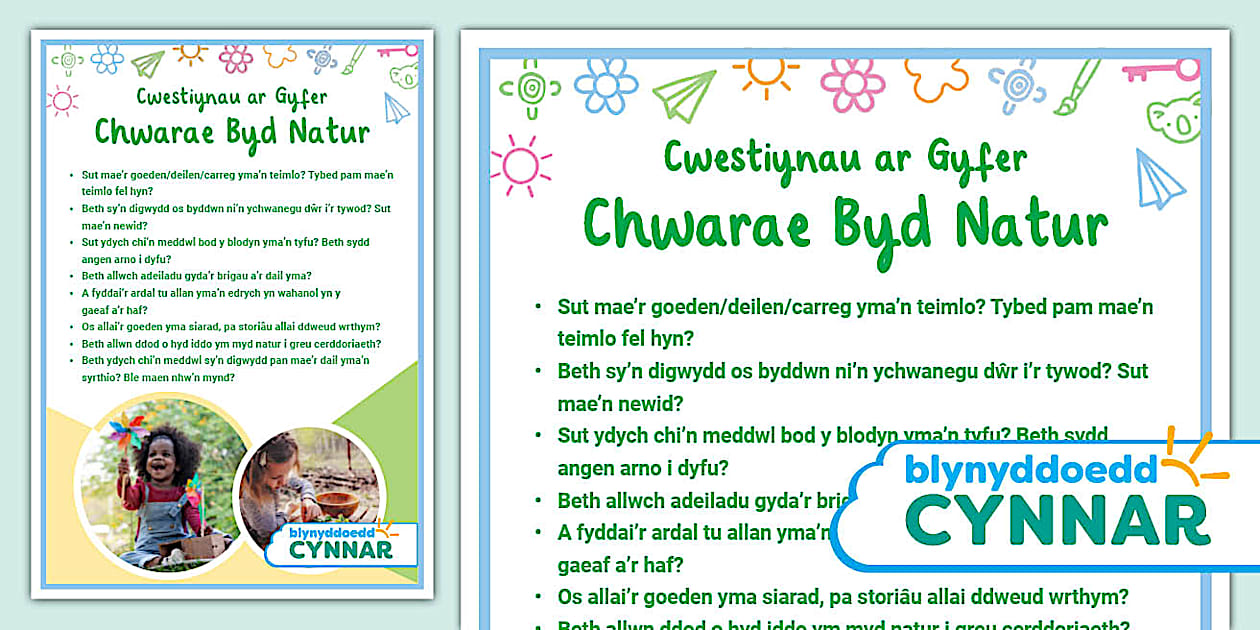 Cwestiynau ar Gyfer Chwarae Byd Natur yn y Blynyddoedd Cynnar