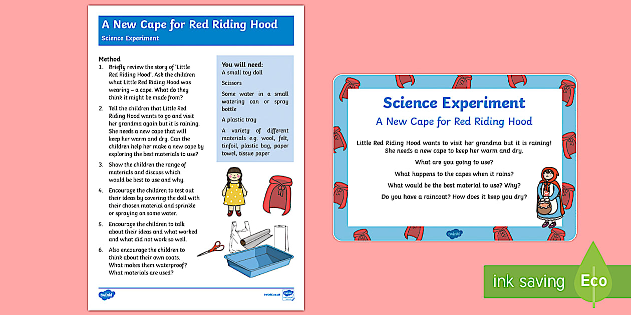 Editable EYFS A New Cape for Red Riding Hood Science Experiment and Prompt