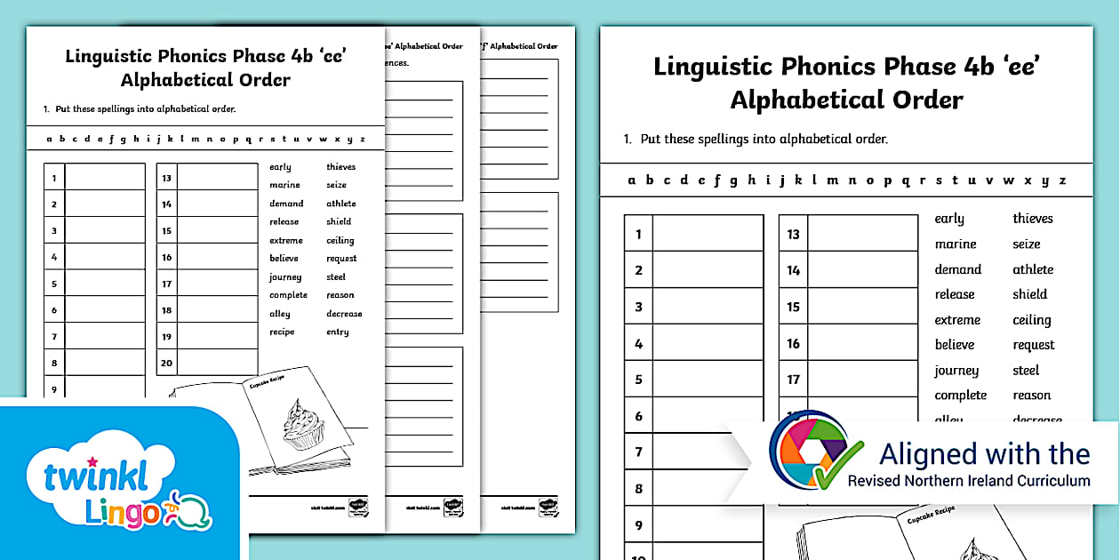 Linguistic Phonics Phase 4b 'ee' Alphabetical Order
