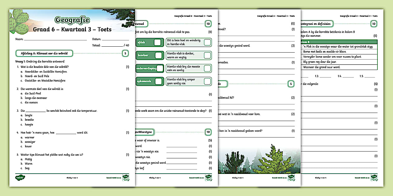 Graad 6 Geografie - Kwartaal 3 - Toets (KABVBelyn)