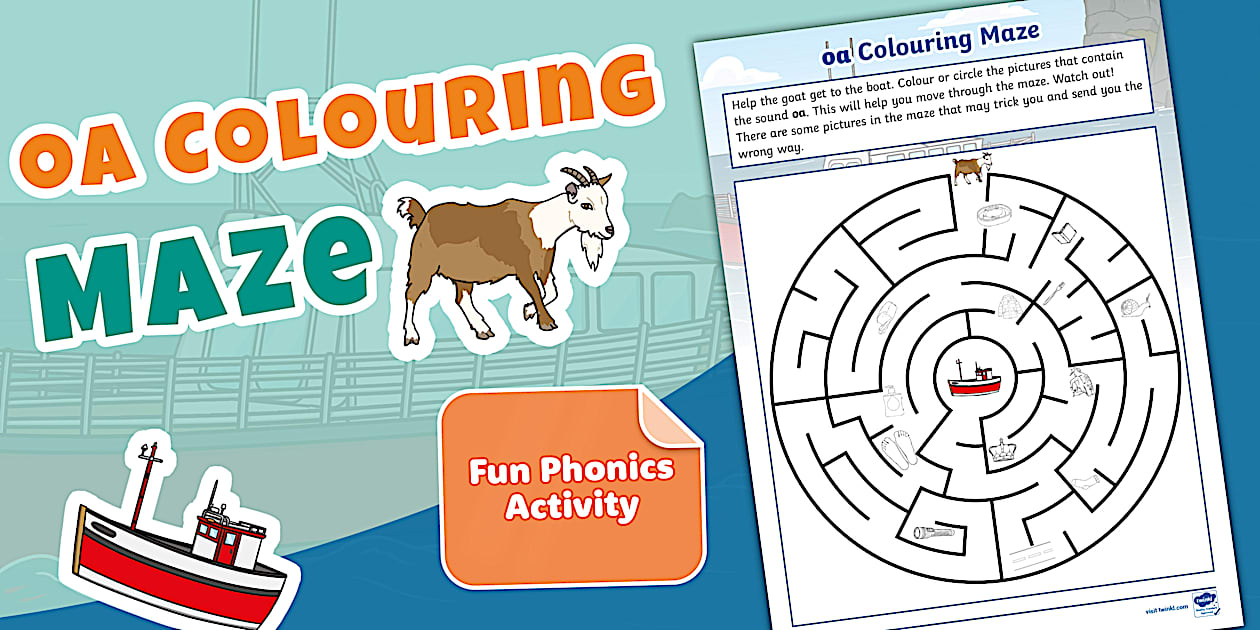 'oa' Phonics Colouring Maze - EYFS - KS1 - Twinkl