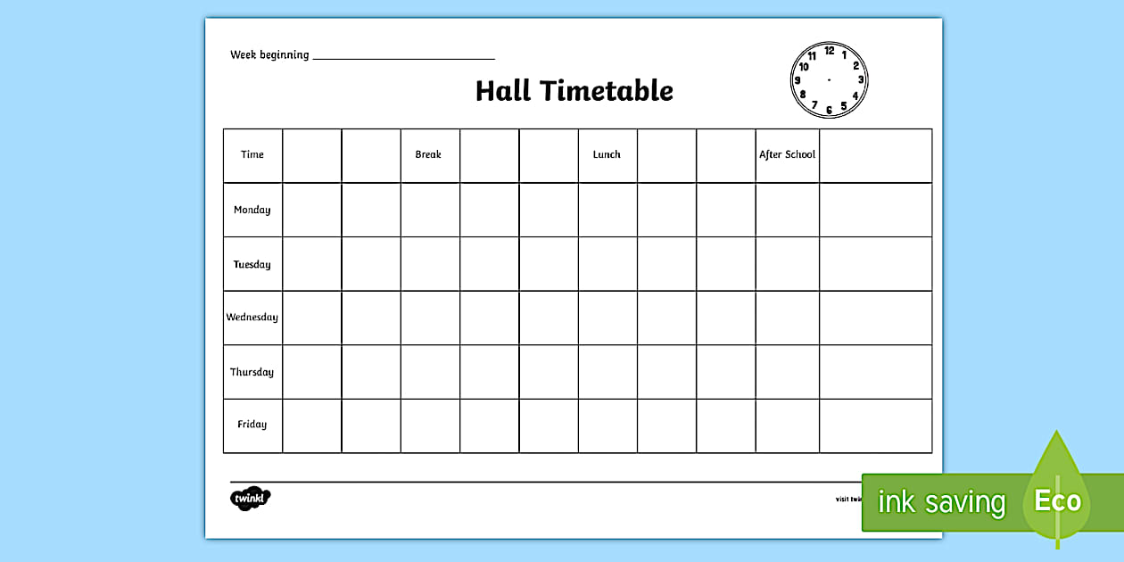 Editable Hall Timetable - Twinkl