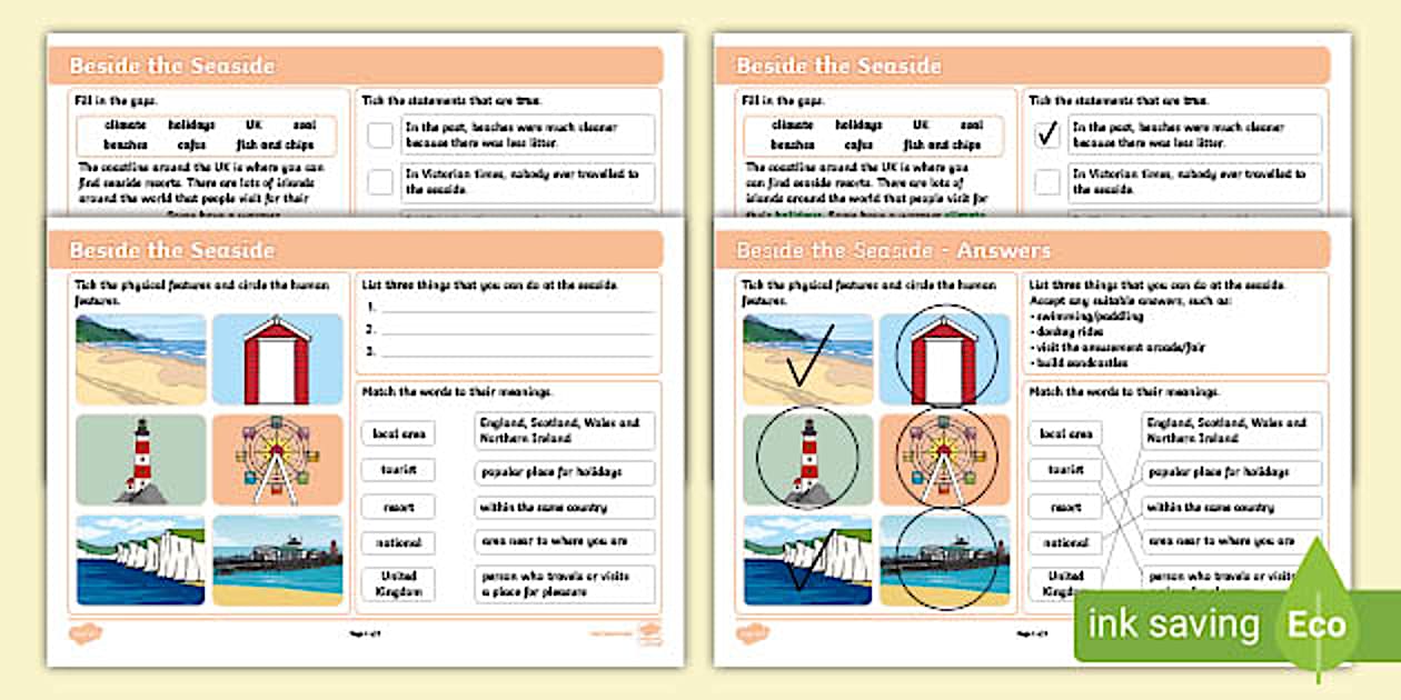 KS1 Geography Revision Mat: Beside the Seaside - Twinkl