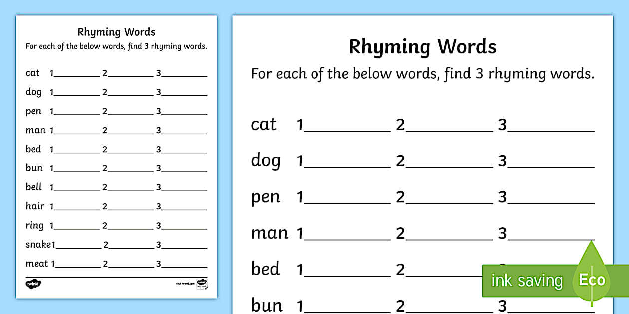 Editable Rhyming Words Worksheet (teacher made) - Twinkl