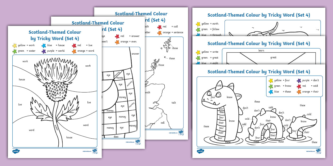 Scotland-Themed Colour by Tricky Word (Set 4) Activity