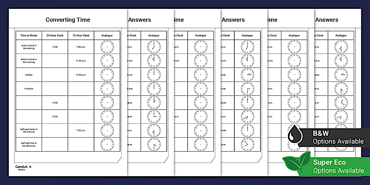Converting Time Revision Differentiated Activity Worksheets
