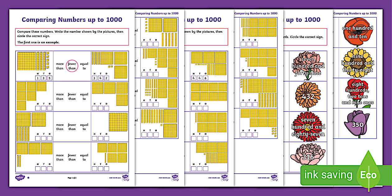 Greater Than or Fewer than up to 1000 Differentiated Worksheets