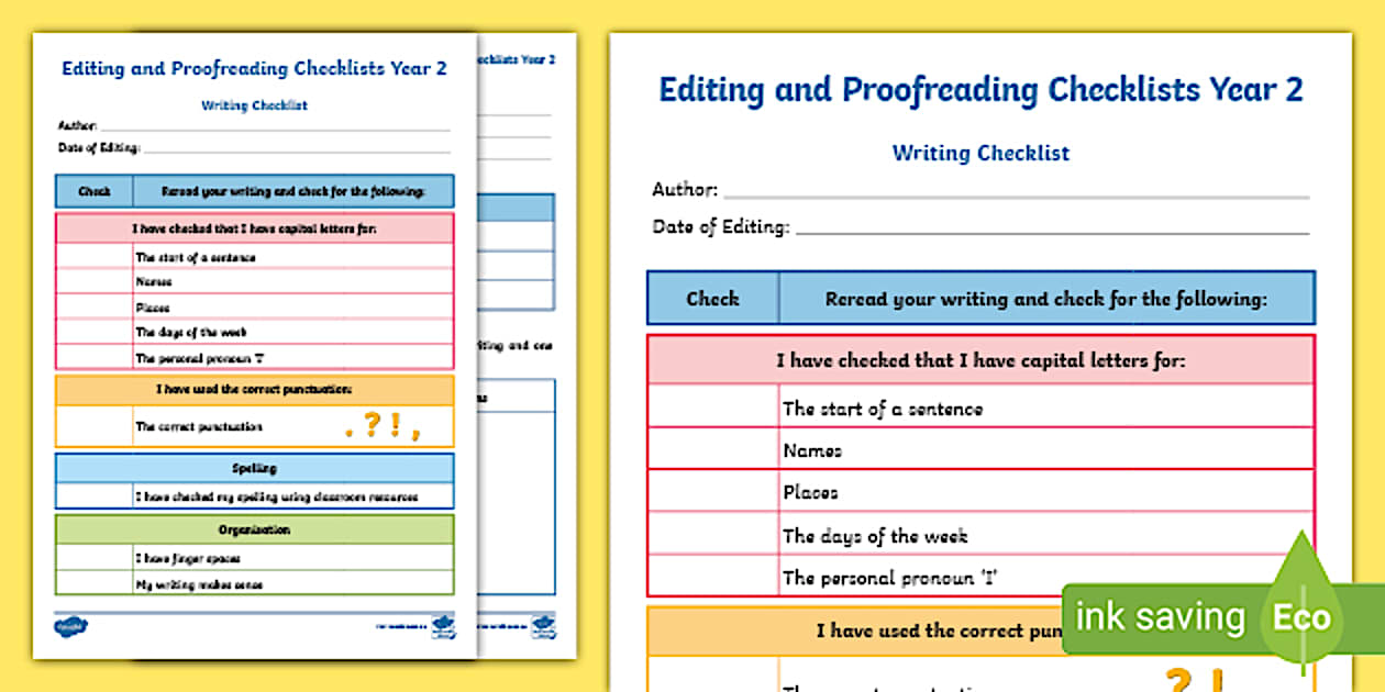 Editing and Proofreading Checklist Year 2 | Primary - Twinkl
