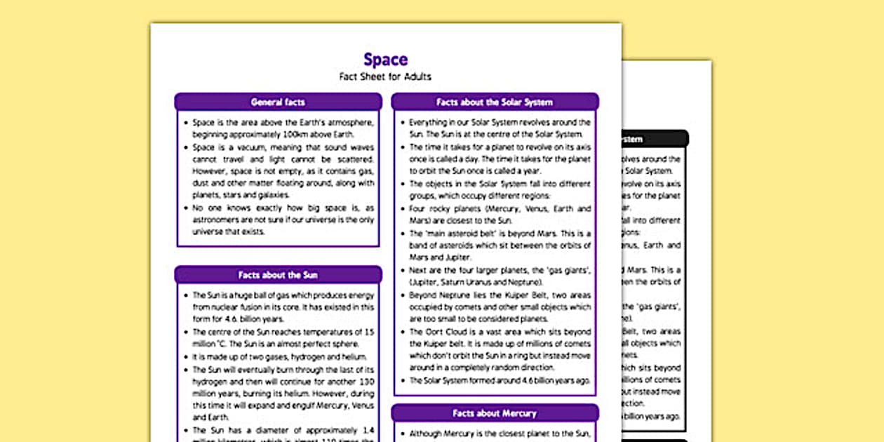 Space Fact Sheet for Adults (Teacher-Made) - Twinkl