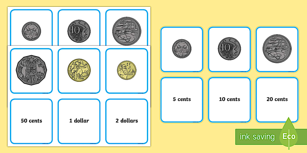 Black and White Australian Coins Matching Cards - Twinkl