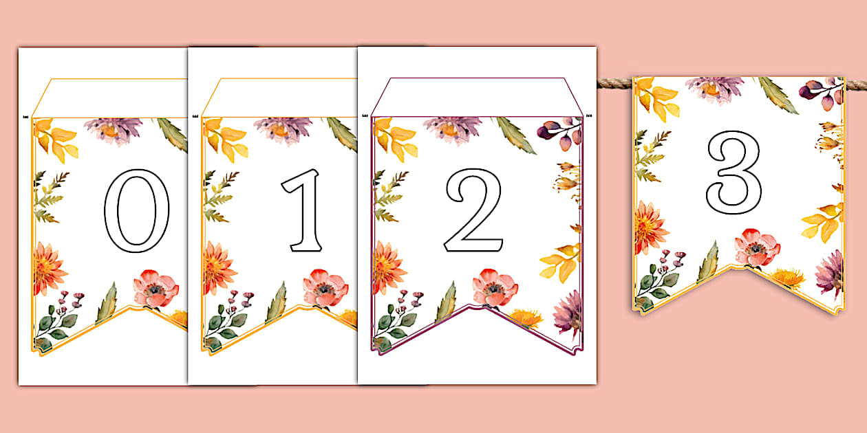Wildflower Botanical Themed Numbers 0-20 Display Bunting