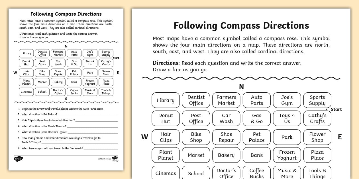 Following Compass Directions (teacher made) - Twinkl