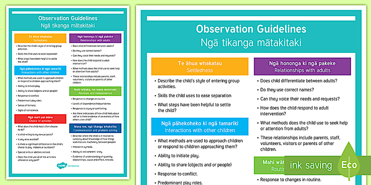 ECE observation guidelines Information poster - English / Te Reo Maori