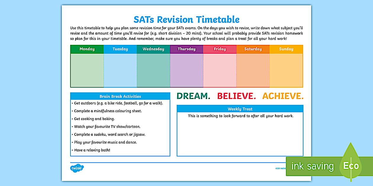 Weekly KS2 Sats Timetable - 2019 / 2020 Primary Resources