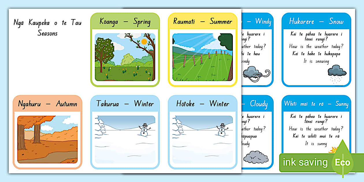 Te Reo Māori Weather and Seasons Flashcards NZ ECE - Twinkl
