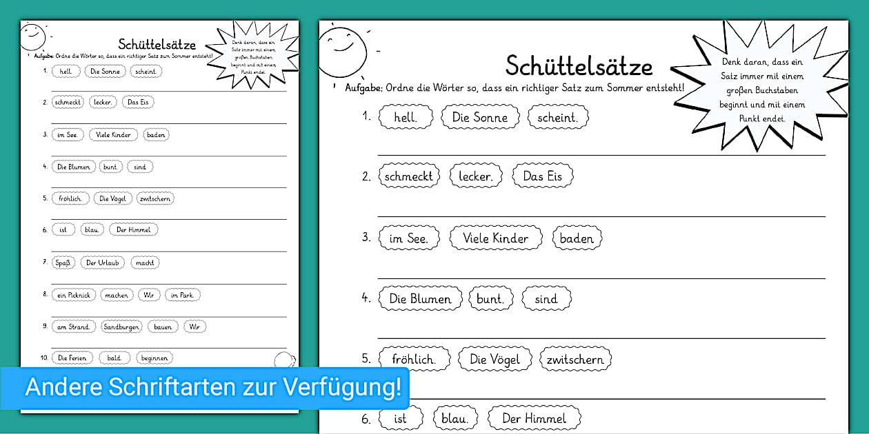 Schüttelsätze: Sommer - Arbeitsblatt (teacher made)