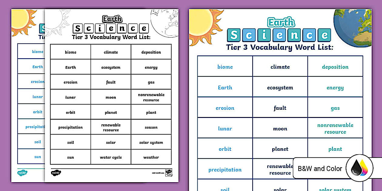 Tier 3 Vocabulary Word List: Earth Science (teacher made)