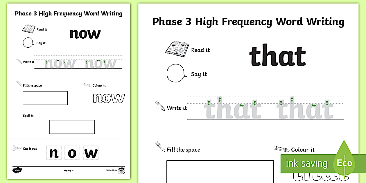 Editable Phase 3 High Frequency Word Writing Worksheet