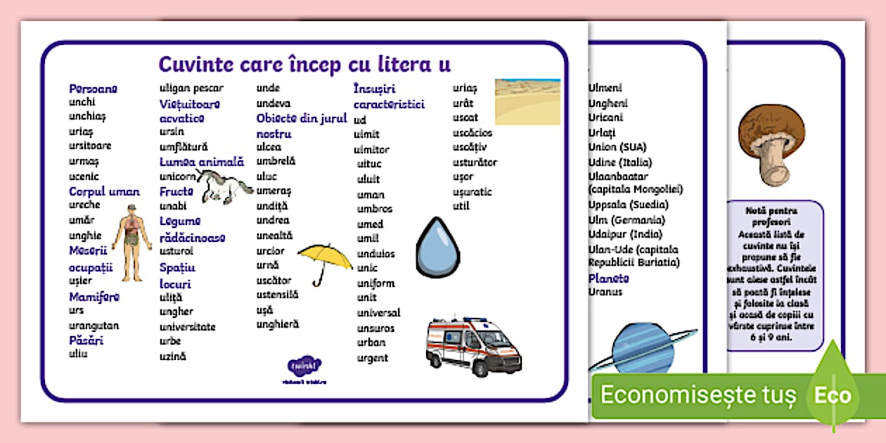 Litera U – Cuvinte utile