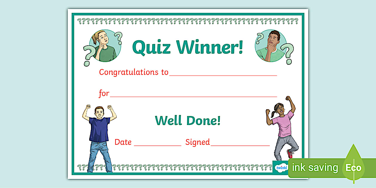 Quiz Winner Certificate (teacher made) - Twinkl