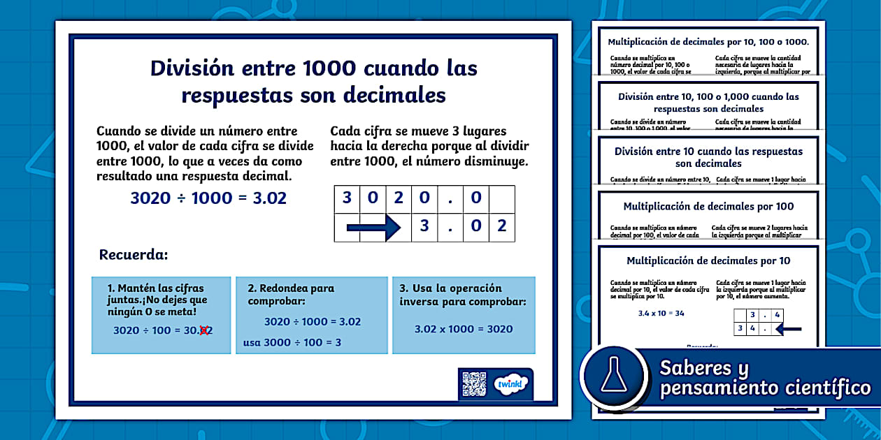 Carteles para aprender a multiplicar y dividir decimales