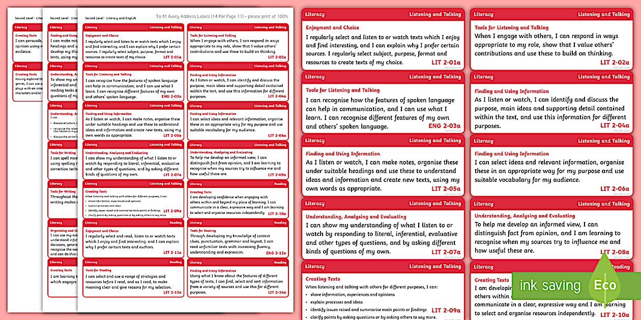 Editable CfE Second Level Literacy and English Experiences and Outcomes