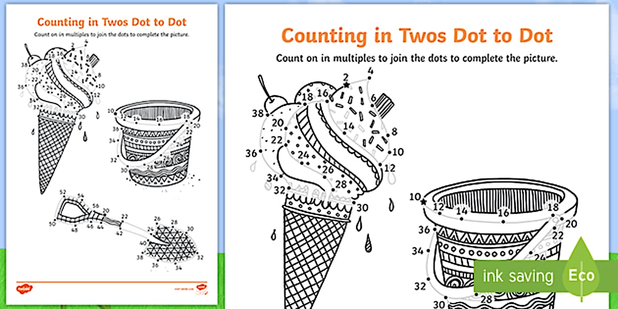Summer-Themed Counting in Twos Dot to Dot Worksheet - Twinkl