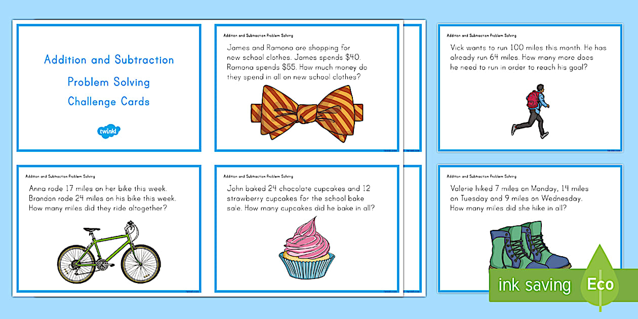 Addition and Subtraction Problem Solving Task Cards for 1st-2nd Grade
