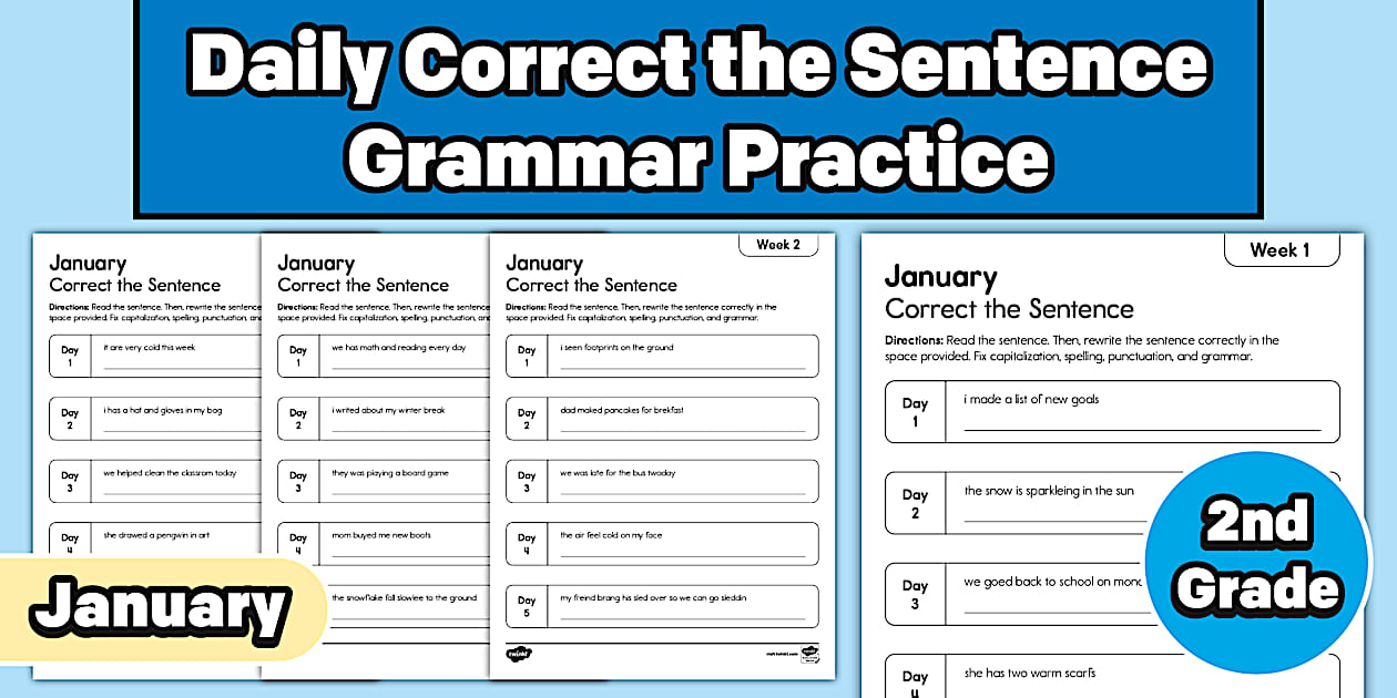 Second Grade January Daily Correct the Sentence Grammar