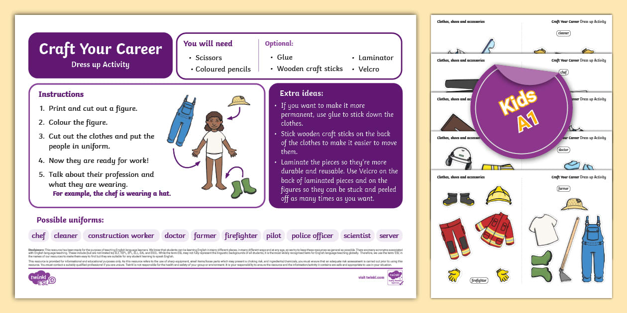 ESL Craft Your Career Dress Up Activity (teacher made)