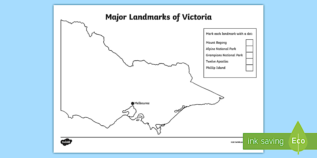Printable Map of Victoria | Landmarks of Victoria | Twinkl