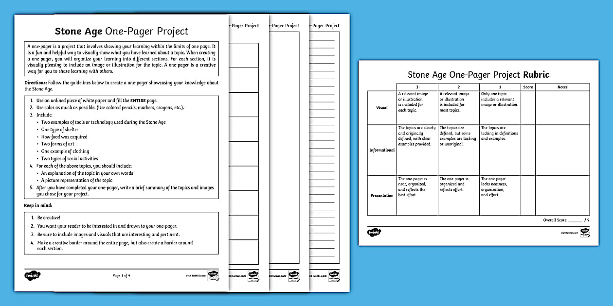 Stone Age One-Pager Project for 6th-8th Grade (teacher made)