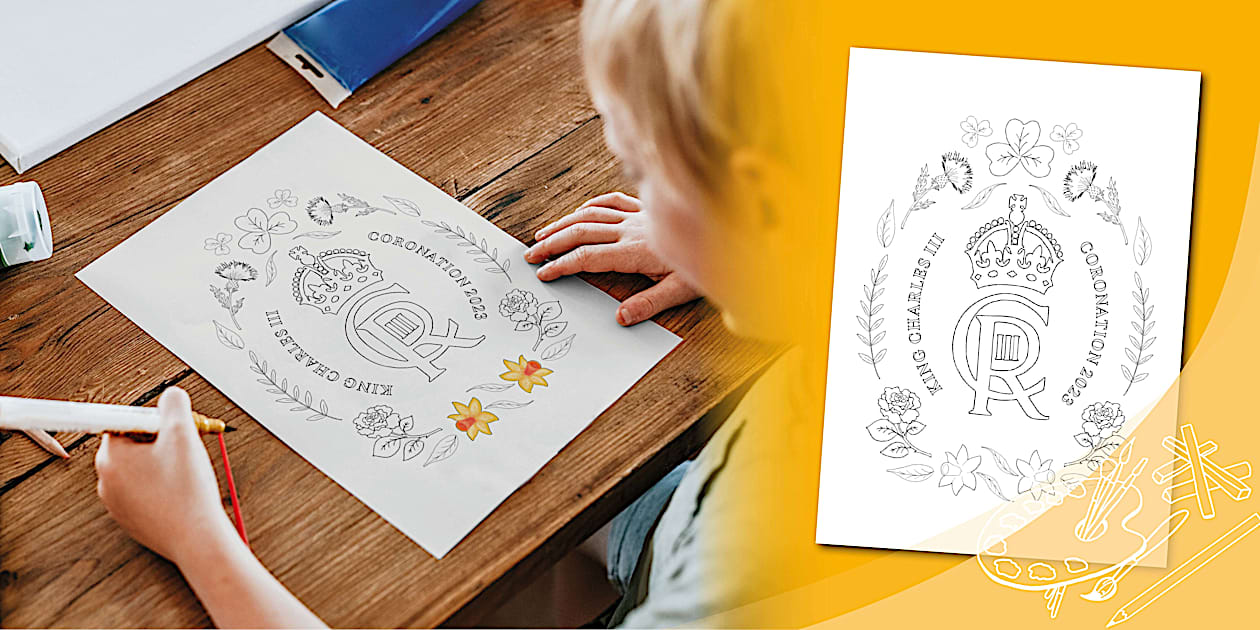 King Charles III Royal Cypher Colouring Activity Poster