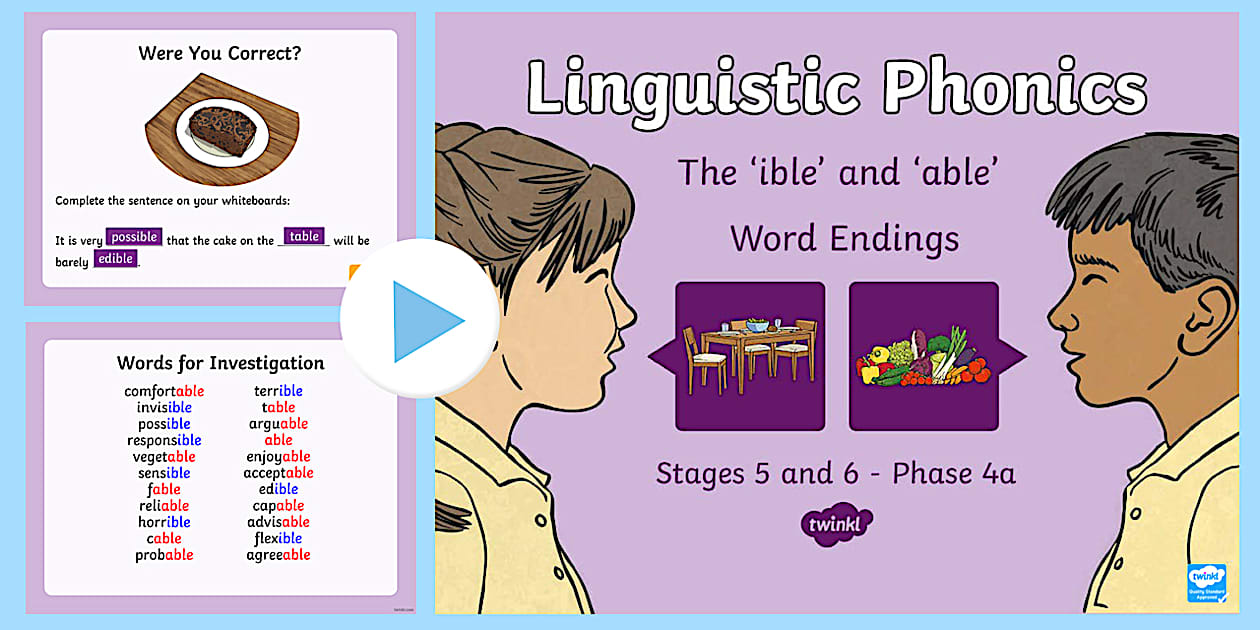 Northern Ireland Linguistic Phonics Stage 5 and 6, Phase 4a, 'ible' and ...