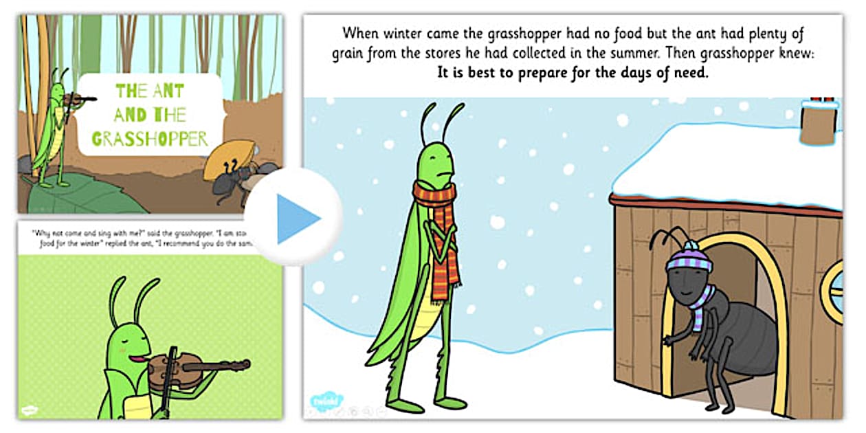PowerPoint with Pictures of Grasshopper and Ant for KS1