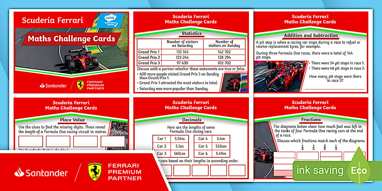 FREE! - 👉 F1 Maths Exercise Cards | Santander and Scuderia Ferrari