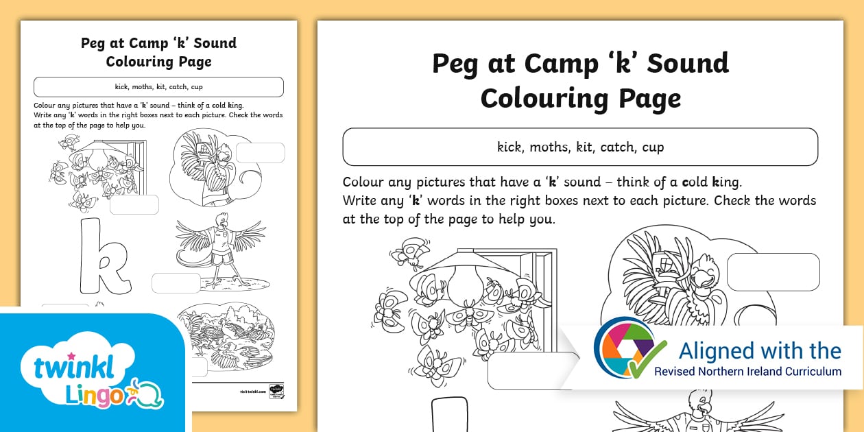 Peg at Camp 'k' Sound Colouring Page (teacher made) - Twinkl