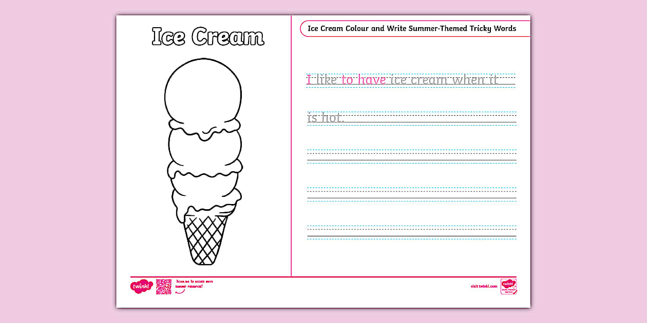 Ice Cream Colour and Write Summer-Themed Tricky Words