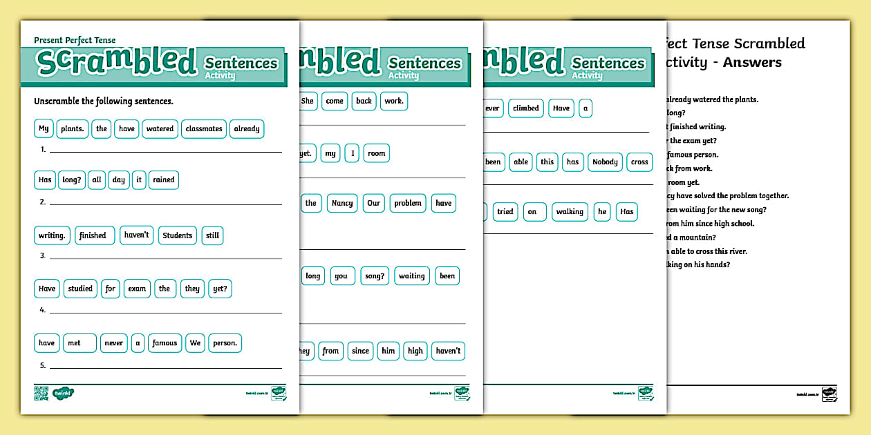 Present Perfect Tense Scrambled Sentences Activity - Twinkl
