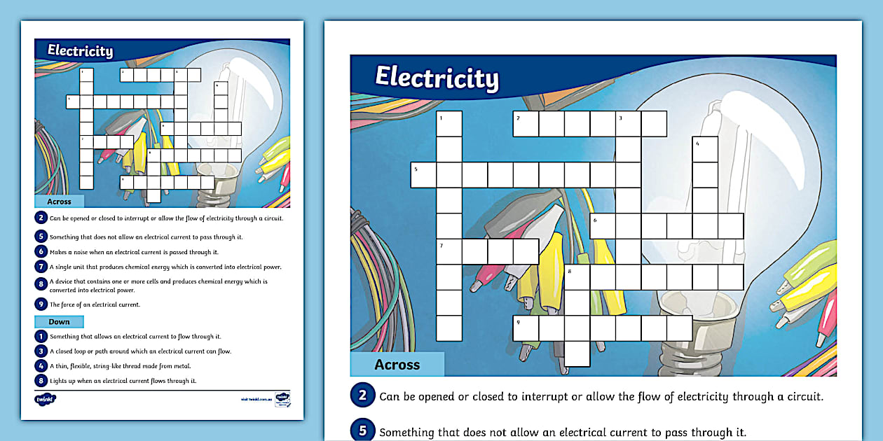 Electricity Crossword (teacher made) - Twinkl