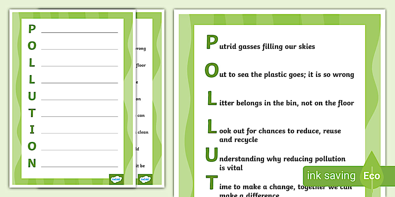 Pollution Acrostic Poem Example (teacher made) - Twinkl